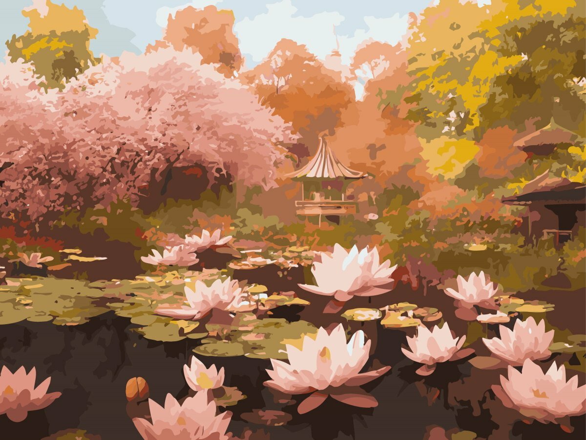 Картина по номерам на подрамнике "Сад с кувшинками" (30х40)