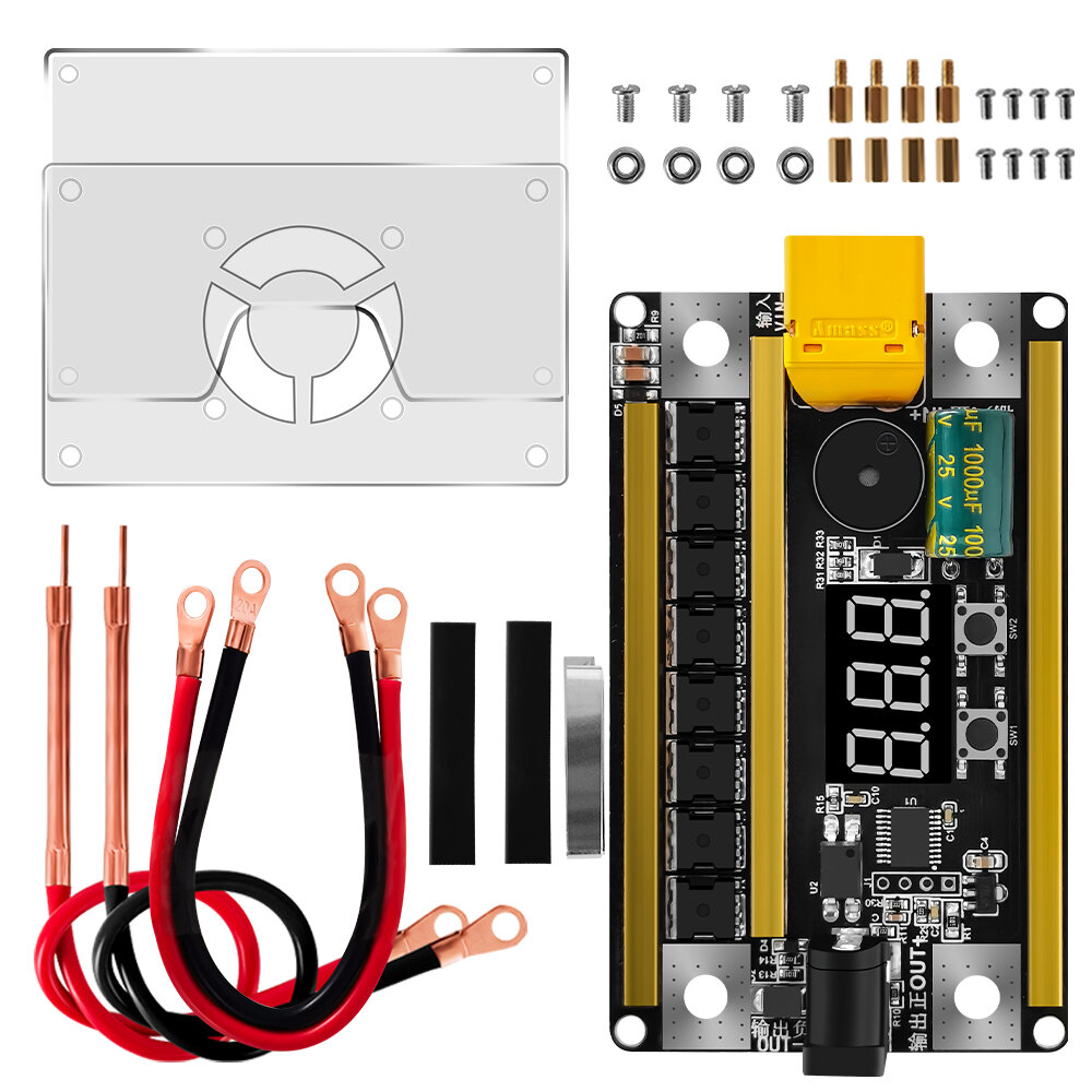 99 Гears of Power Adjustable Mini Spots Welding Machine Control Board для сварки свинцово-кислотных батарей, моделей кораблей, автомобильных батарей и никелевого листа 0.1-0.2mm, 8-24V, 2400A, 89*54mm, 100g