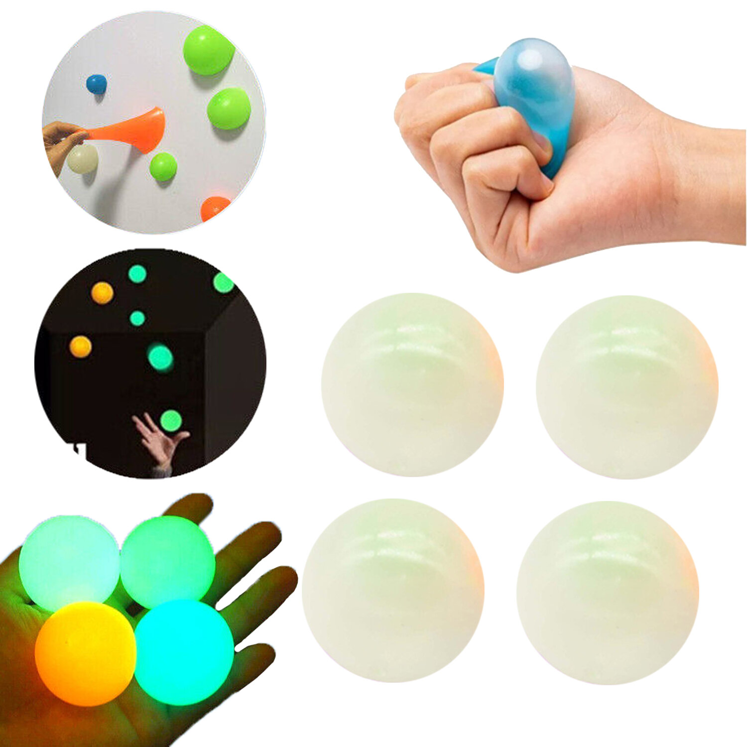 4pcs Dream Ball, Dream balls glow in the dark that stick, Dream Ball Returning, Stick to the ceiling Bounce back to you, Pressure ball ceiling cricket, Luminous Sticky Wall Balls, Size 4.5cm/1.77inch, Material environmentally friendly TPR soft and safe