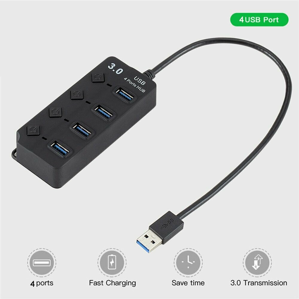 Разветвитель USB 3.0 HUB на 4 порта с переключателями включения/выключения