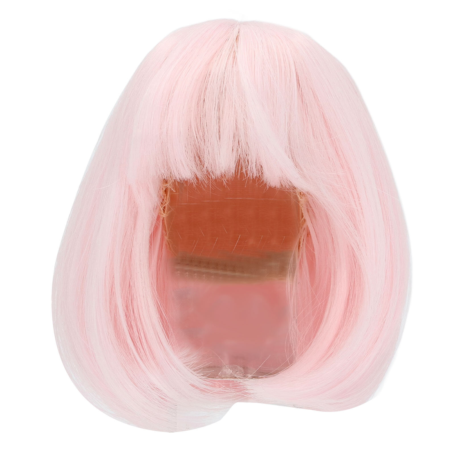 Doll Wig Straight Bang Shoulder Length Short Hair Soft Fiber Easy Cutting for 1/3 BJD Pink
