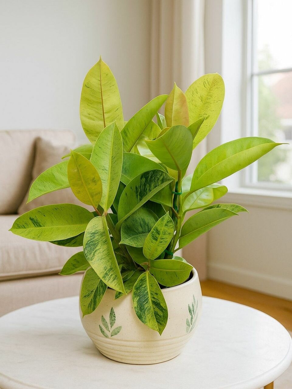 Фикус Эластика Шривериана Муншайн Вариегатный живое растение