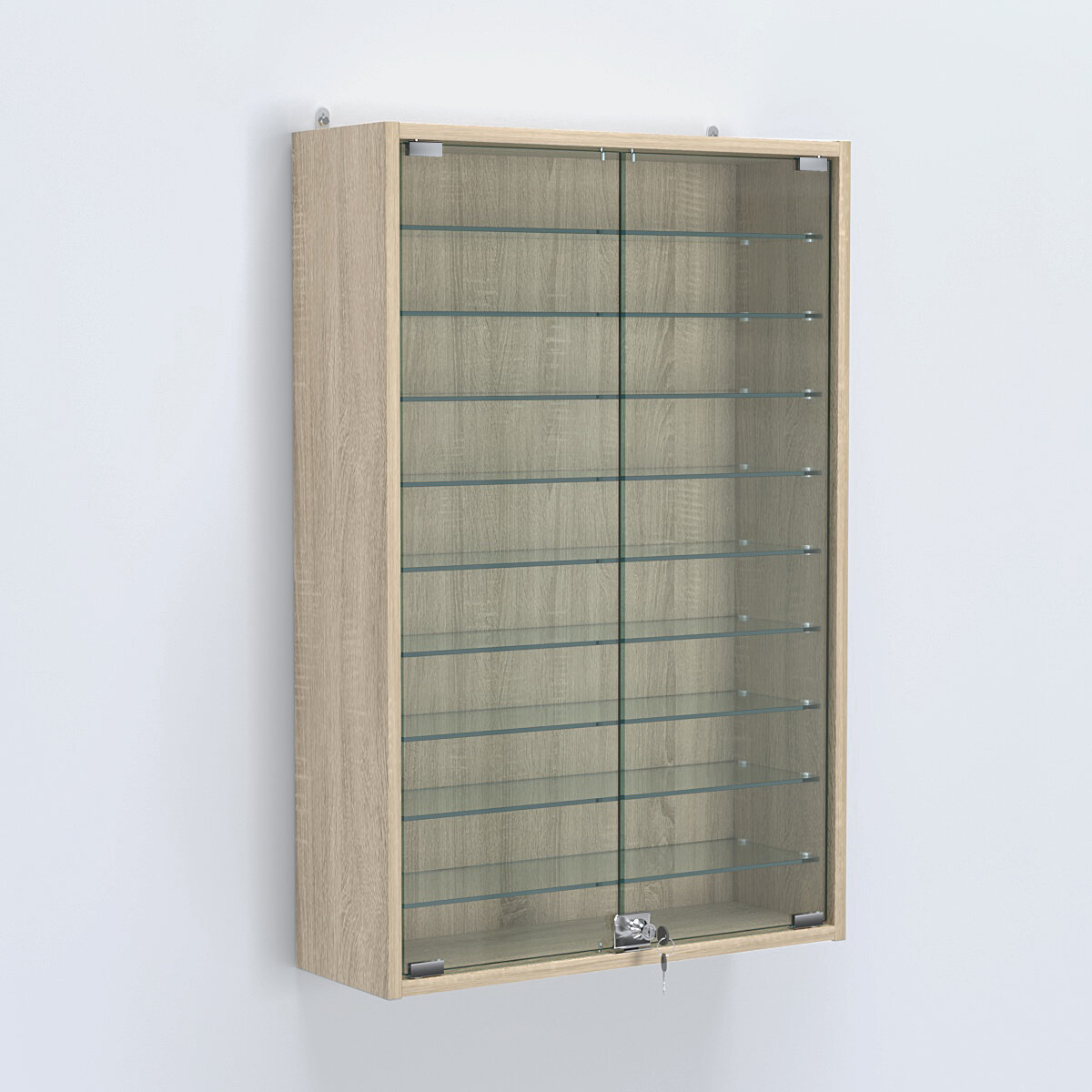 Витрина настенная №202-5А высокая с девятью полками, Дуб Сонома