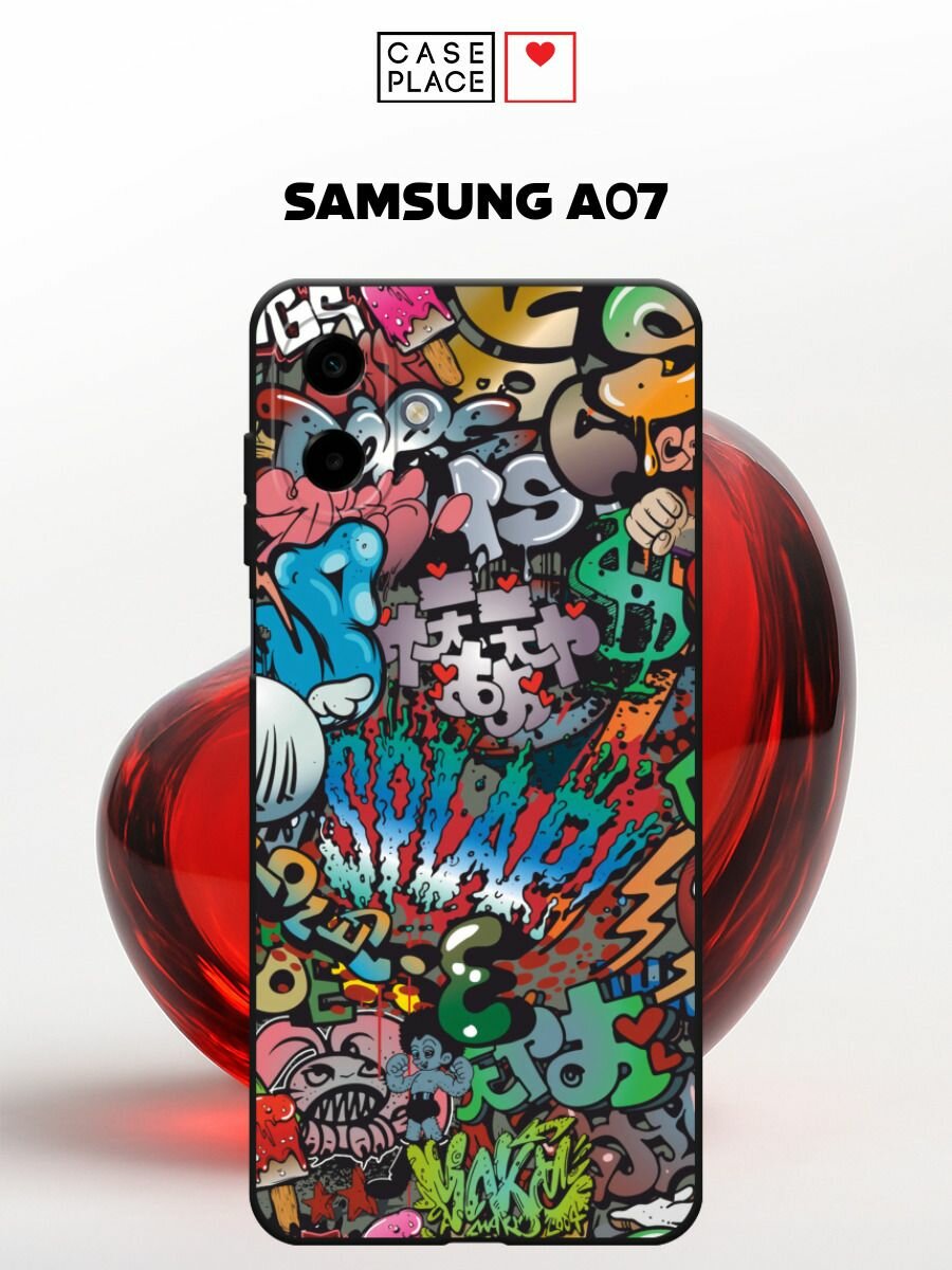Черный матовый чехол на Samsung Galaxy A07 / Самсунг А07 с принтом Граффити надписи