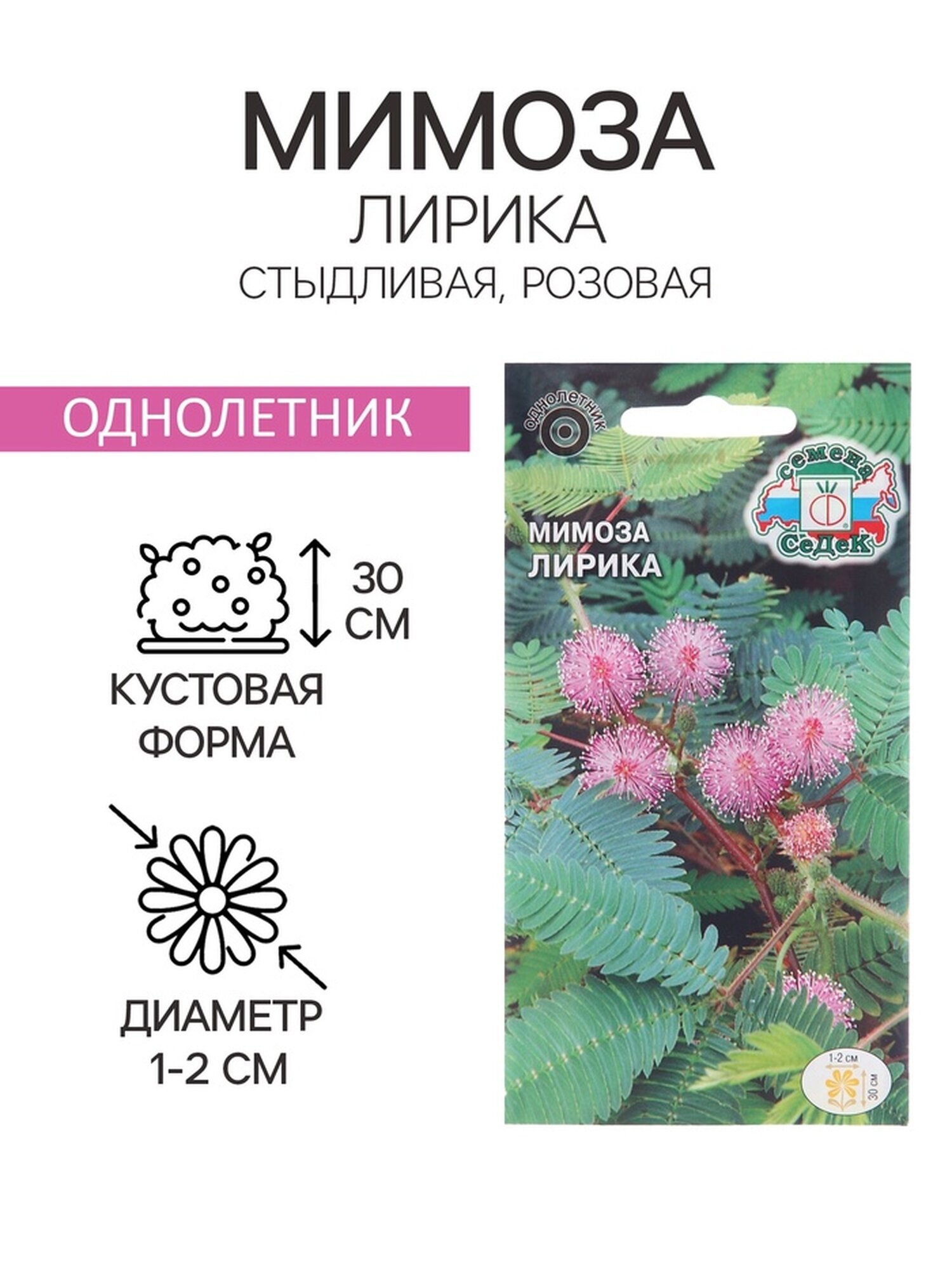 Семена цветов Мимоза "Лирика", стыдливая, розовая, Евро, 0,1 г 10280254