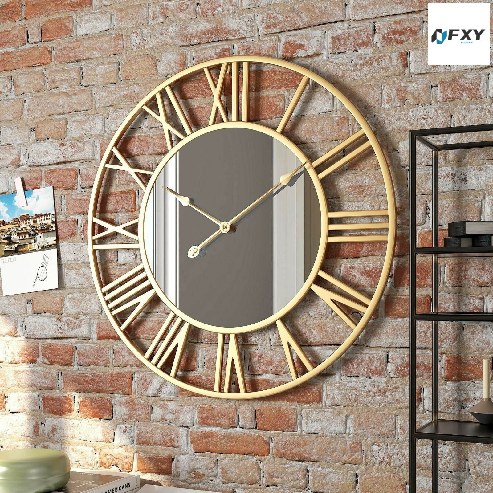 Эксклюзивные настенные часы 50x50 см в европейском стиле с зеркальным циферблатом из кованого железа для гостиной