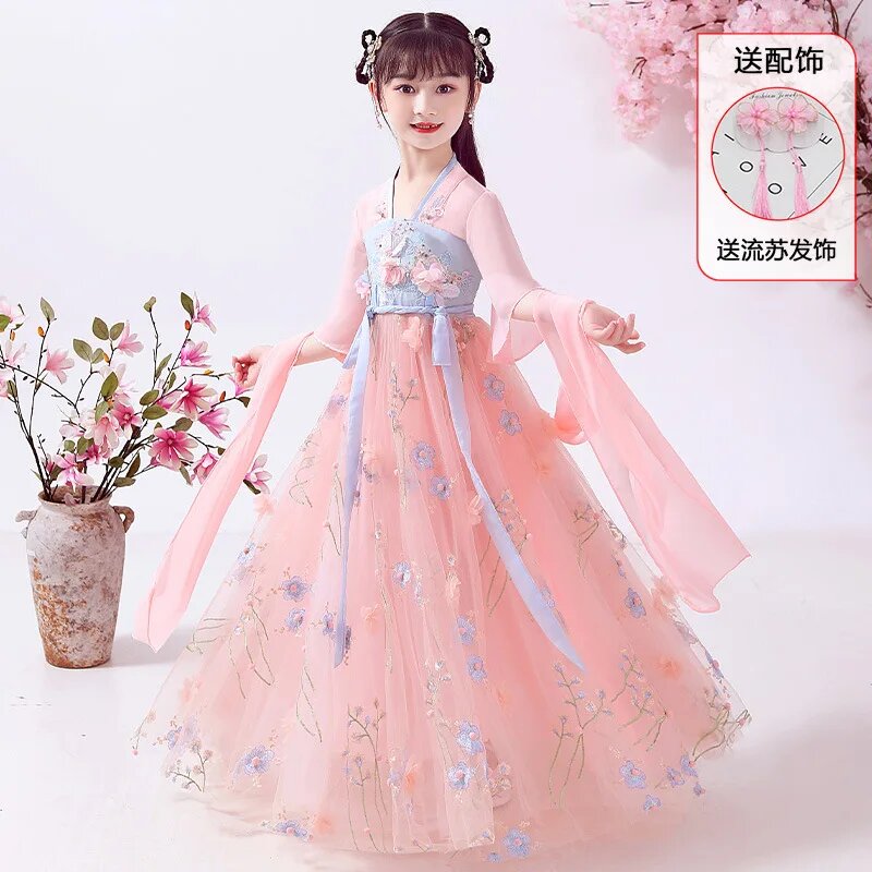 Ханьфу WYLQECHO для девочек, весенне-осенний, полиэстер 120cm, pink short