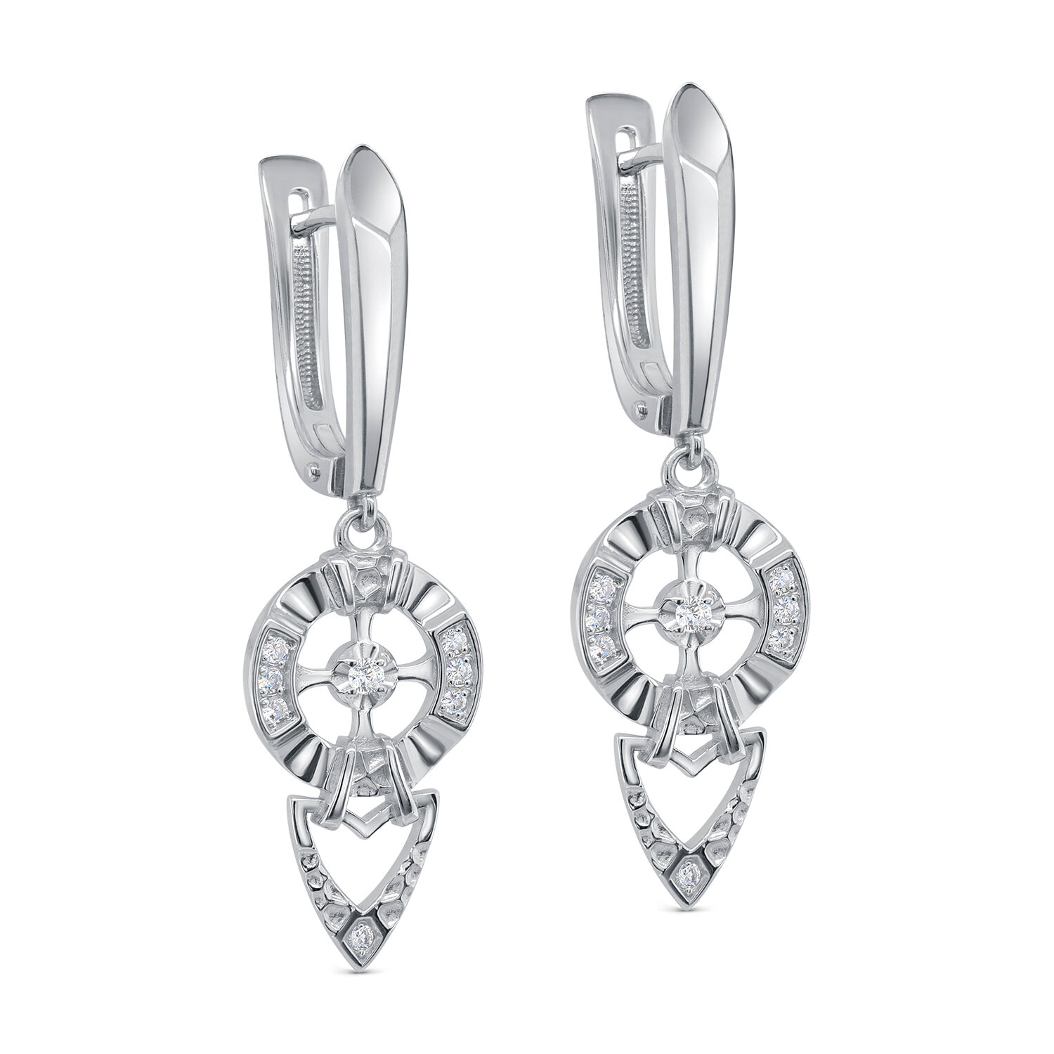 Серьги с подвесками, серебро, 925 проба, родирование, фианит