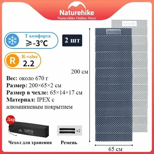 Коврик гармошка туристический складной односпальный (каремат) Naturehike 200x65x2 см, 2шт