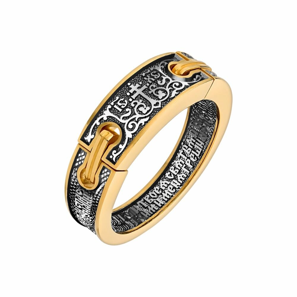 Кольцо широкое, серебро, 925 проба, золочение, чернение