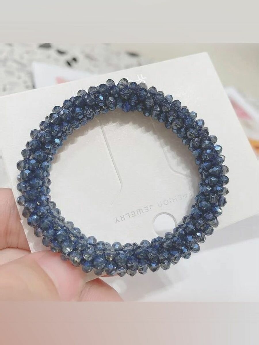 Резинка для волос - браслет серо-голубая с кристаллами