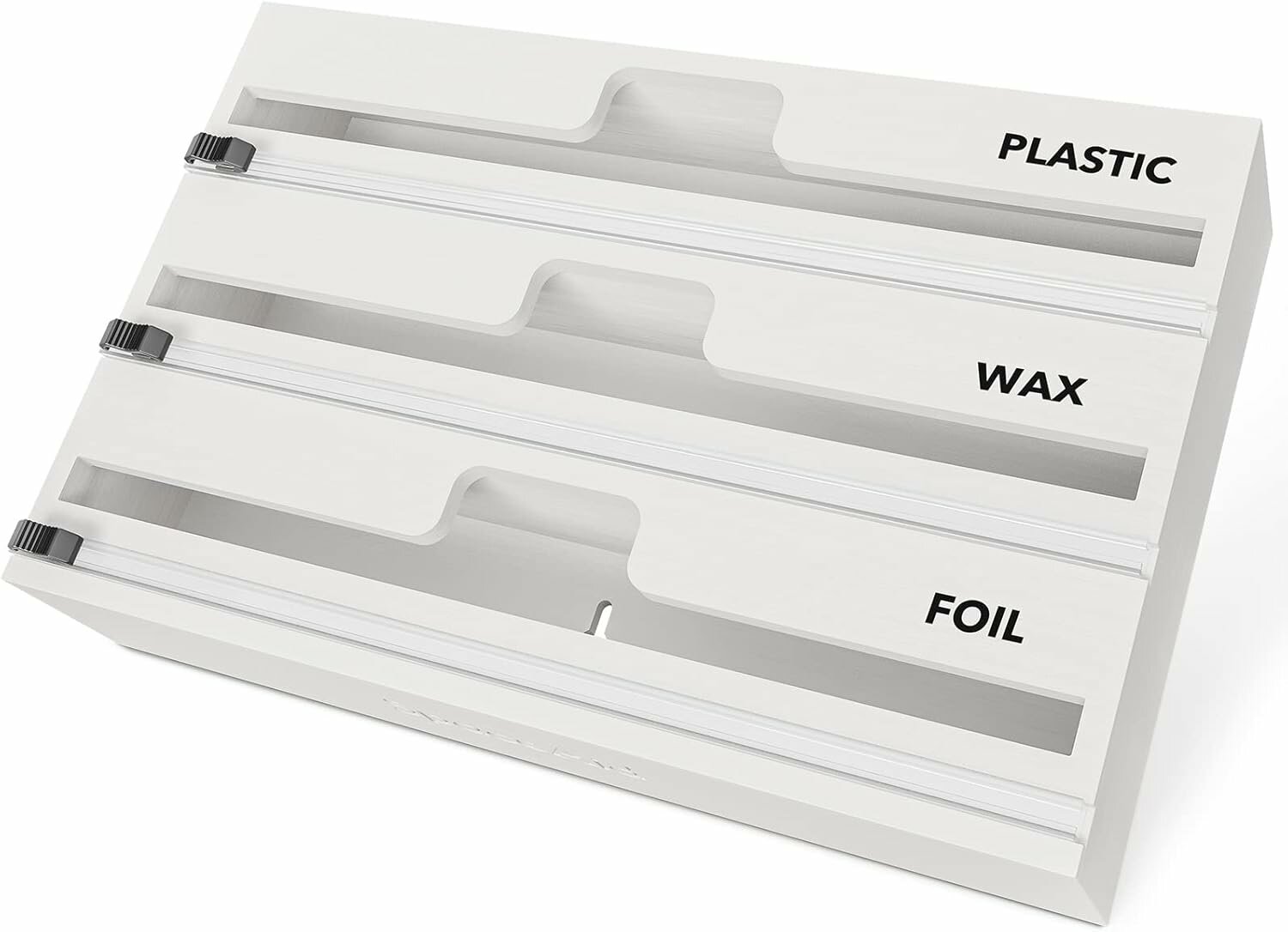 HAQI Органайзер для пленки 3 в 1 с диспенсером и метками, держатель для пищевой пленки, фольги и восковой бумаги, бамбуковый органайзер для кухни, для рулонов шириной до 30.5 см (натуральный)