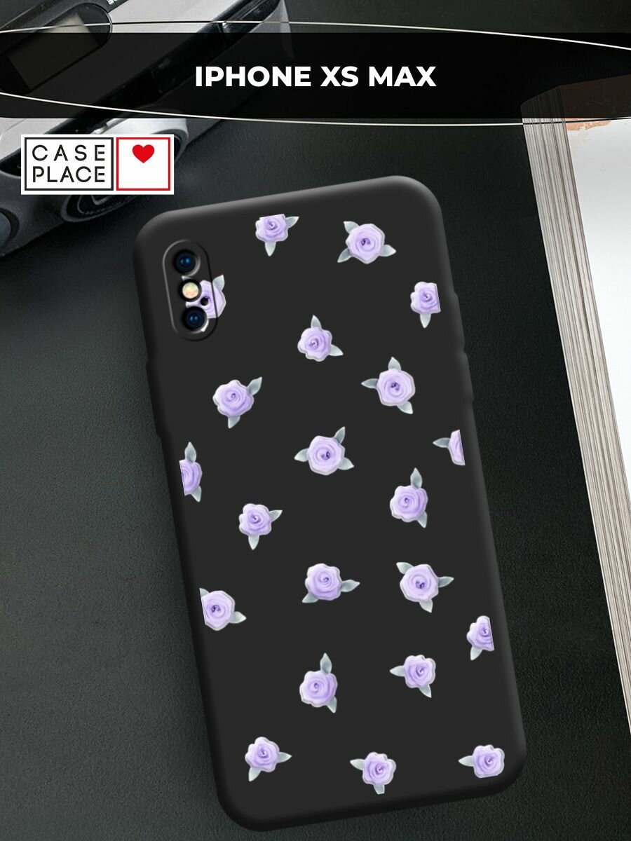 Чехол на Apple iPhone XS Max / Айфон XS Max с принтом Фиолетовые тканевые розы паттерн 2