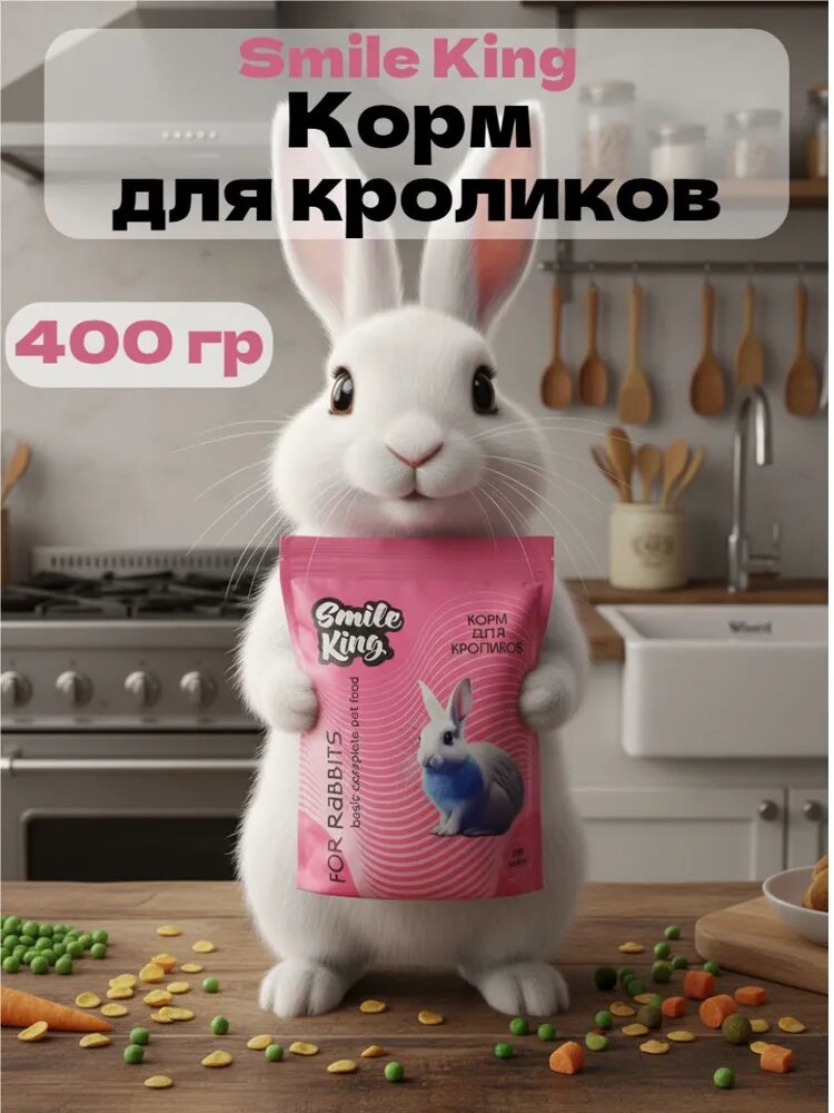 Корм для кроликов Smile King, полнорационный, базовый, 400 грамм