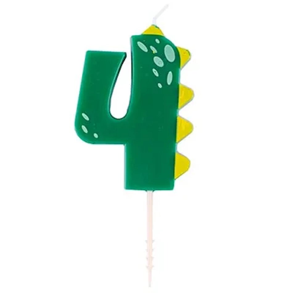 Свеча "Динозаврик" для торта Веселая затея, цифра 4, парафиновая, без аромата, 6 см
