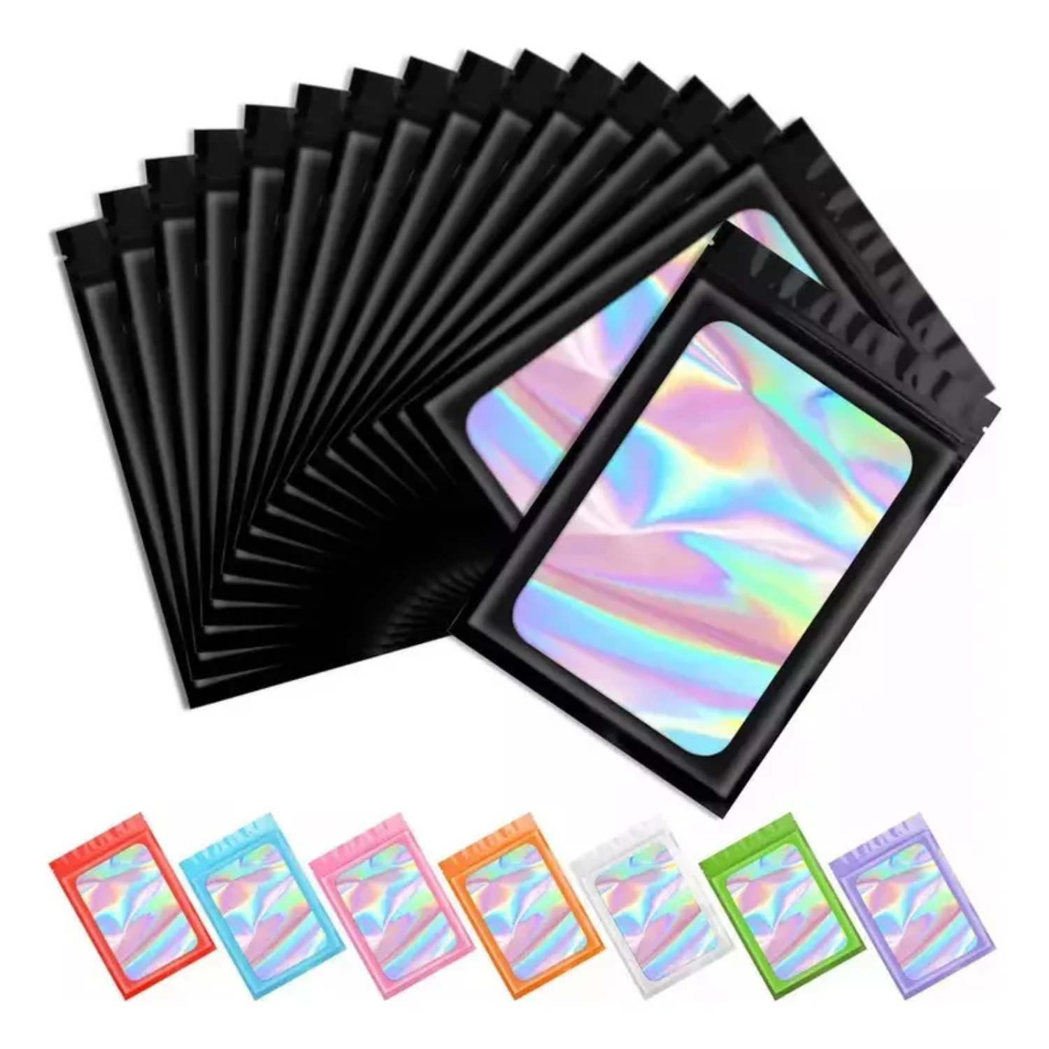HoloPack 100 герметичных мешков из майлара с голографическим дизайном черного цвета (7.5*12см), 3 x 4.7 дюйма, для транспортировки и экспресс упаковки, экологически безопасные, для хранения конфет, мыла, украшений, электроники, злаков, косметики, орехов