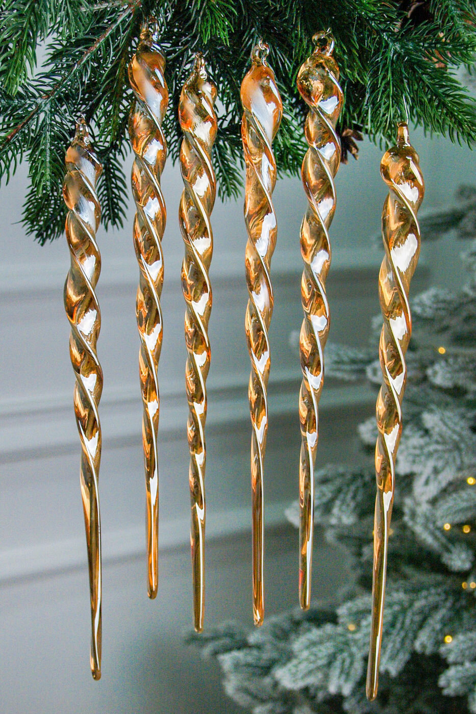 Набор ёлочных украшений золотой ЛЁД: сосульки тромсе, стекло, 25 см, 6 шт, Winter Deco 5030037