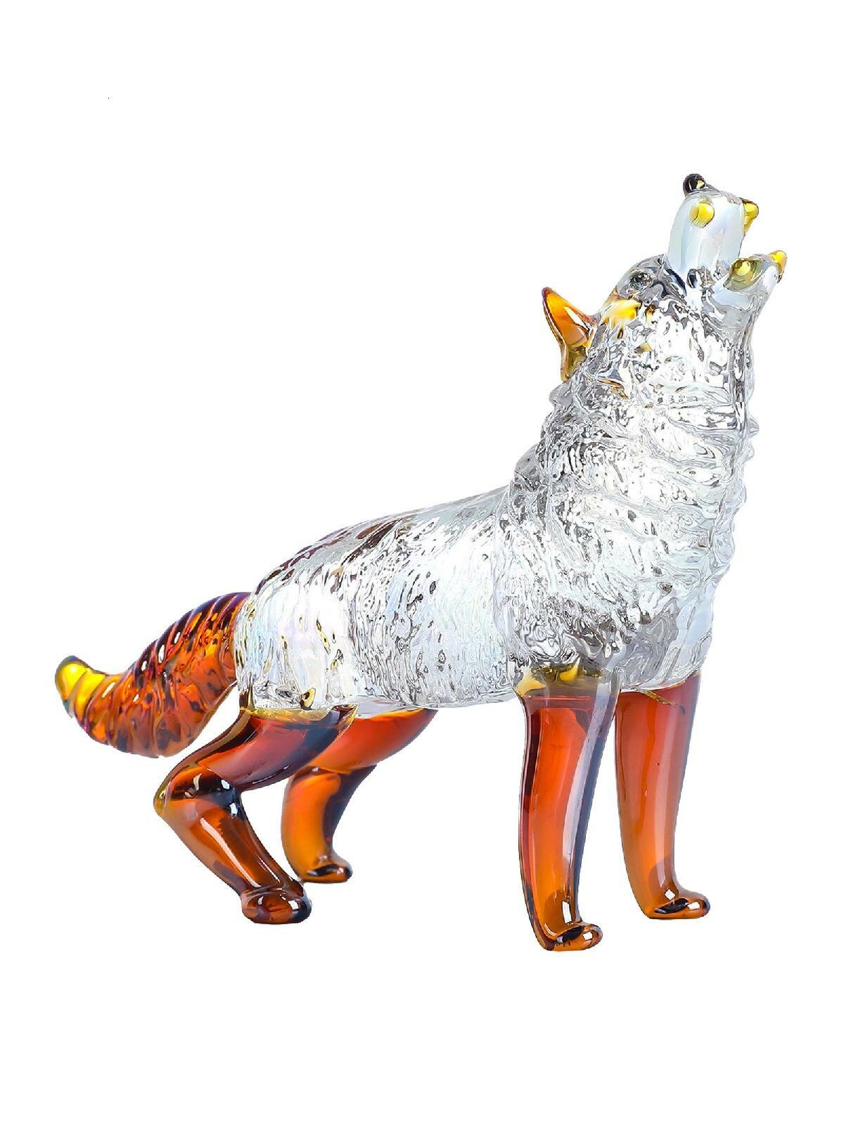 Коллекционная скульптура животного, кристаллы, стеклянная статуэтка волка, статуя Воющего волка для любителей искусства