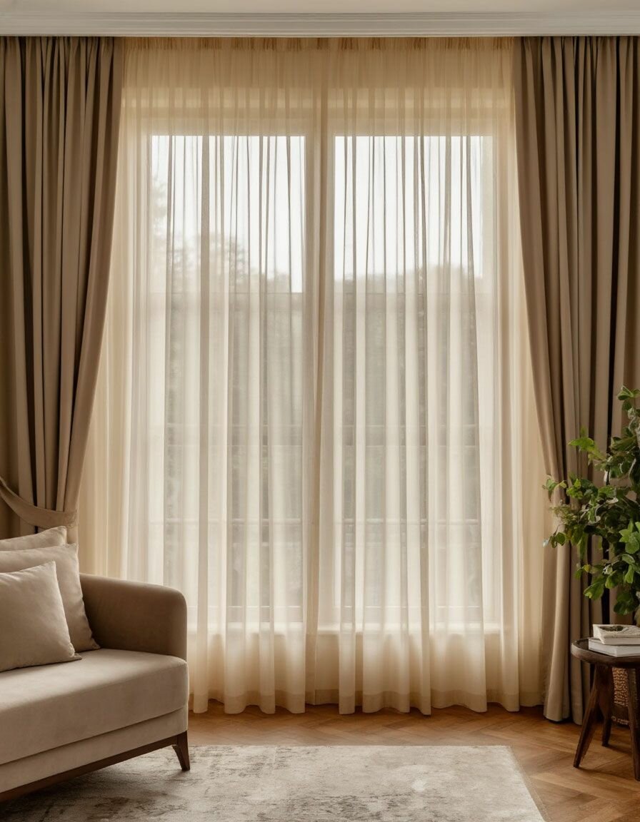 Тюль вуаль Т01 высота 260 см, ширина 400 см, крепление - Лента, крем