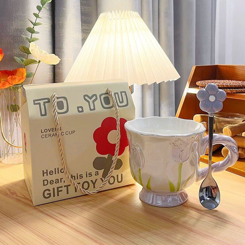 Чашка с желтым цветком, высокая кружка-тюльпан, высококачественная керамическая чашка для воды, подарок на день