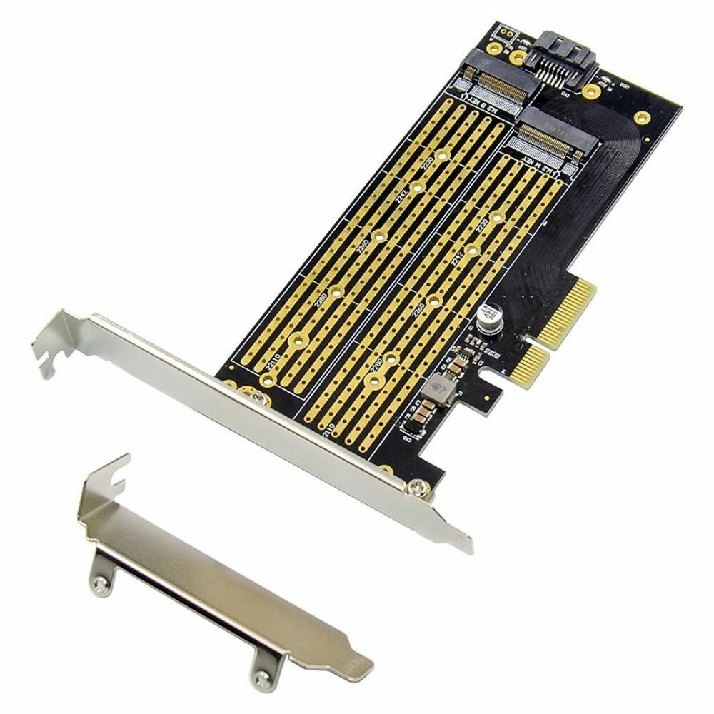 ORIENT C301E, Переходник PCI-Ex4-NGFF (M.2) M-key PCI-E SSD + SATA-NGFF (M.2) B-key SSD, тип 2230/2242/2260/2280/22110, SATA кабель и 2 планки крепления в комплекте (31129)
