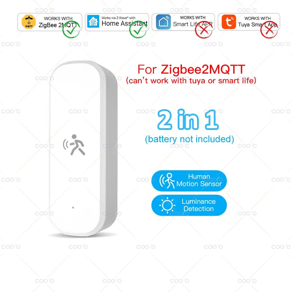 Умный датчик движения Tuya Zigbee Zigbee2MQTT 2 IN 1