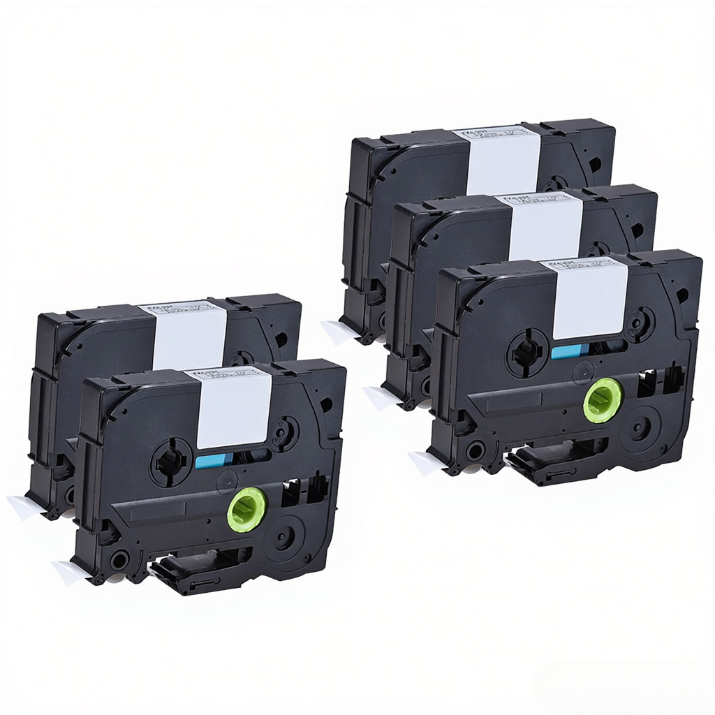 5pcs Ламинированный ленточный этикеточный материал Черный на Белом Совместимый для принтера этикеток Brother P-touch PT-1010 PT-2100 PT-18R PT-E200 PT-9500 PT-1280 PT-1650 PT-2700 PT-2030 PT-2430PC PT-2430PCZ PT-18RZ PT-9700PC PT-9800PCN PT-7600 PT-3600