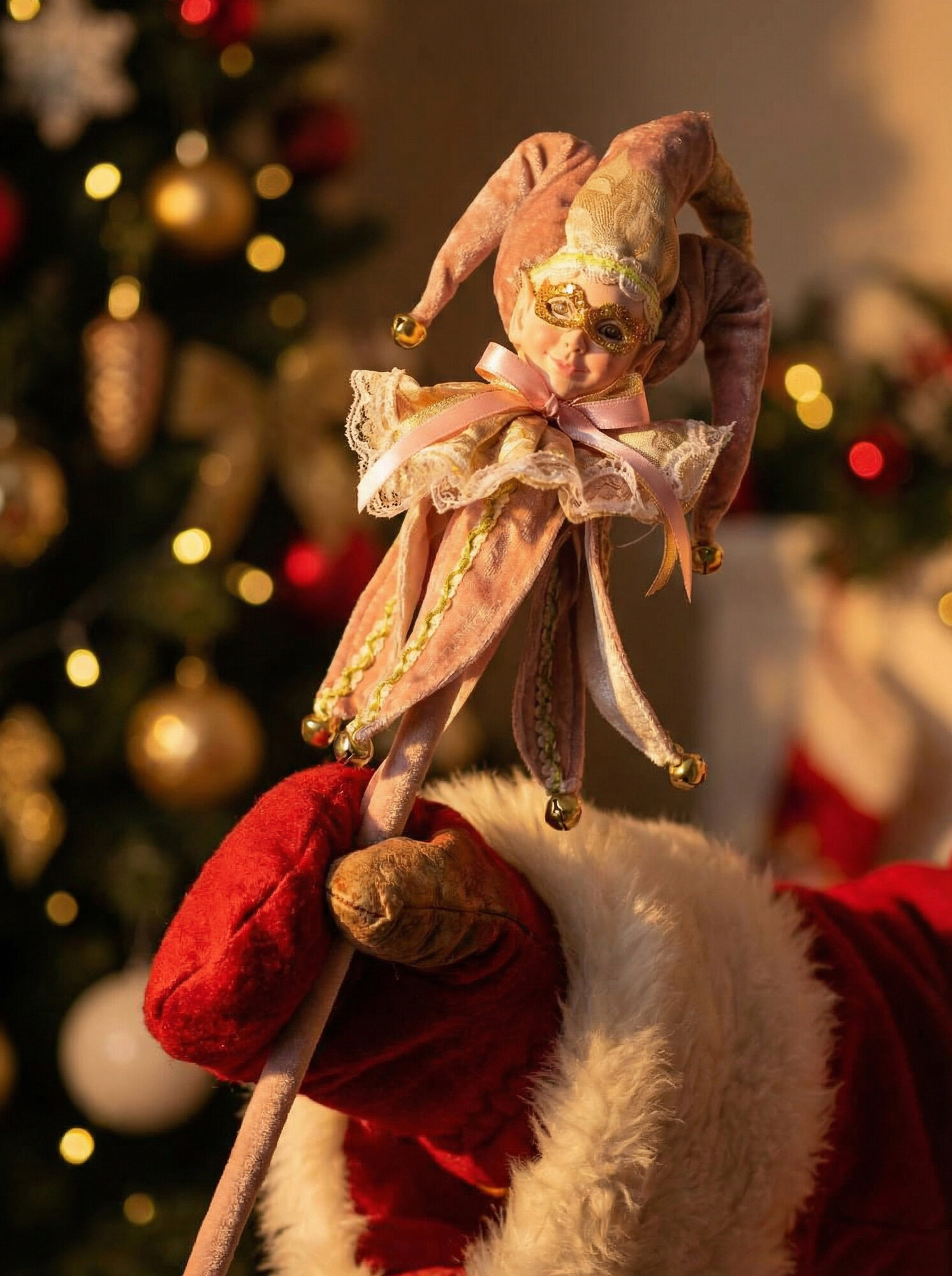 Новогоднее украшение для ёлки и декора-Рождественский эльф на ёлку, 55 сантиметров, розово-золотой