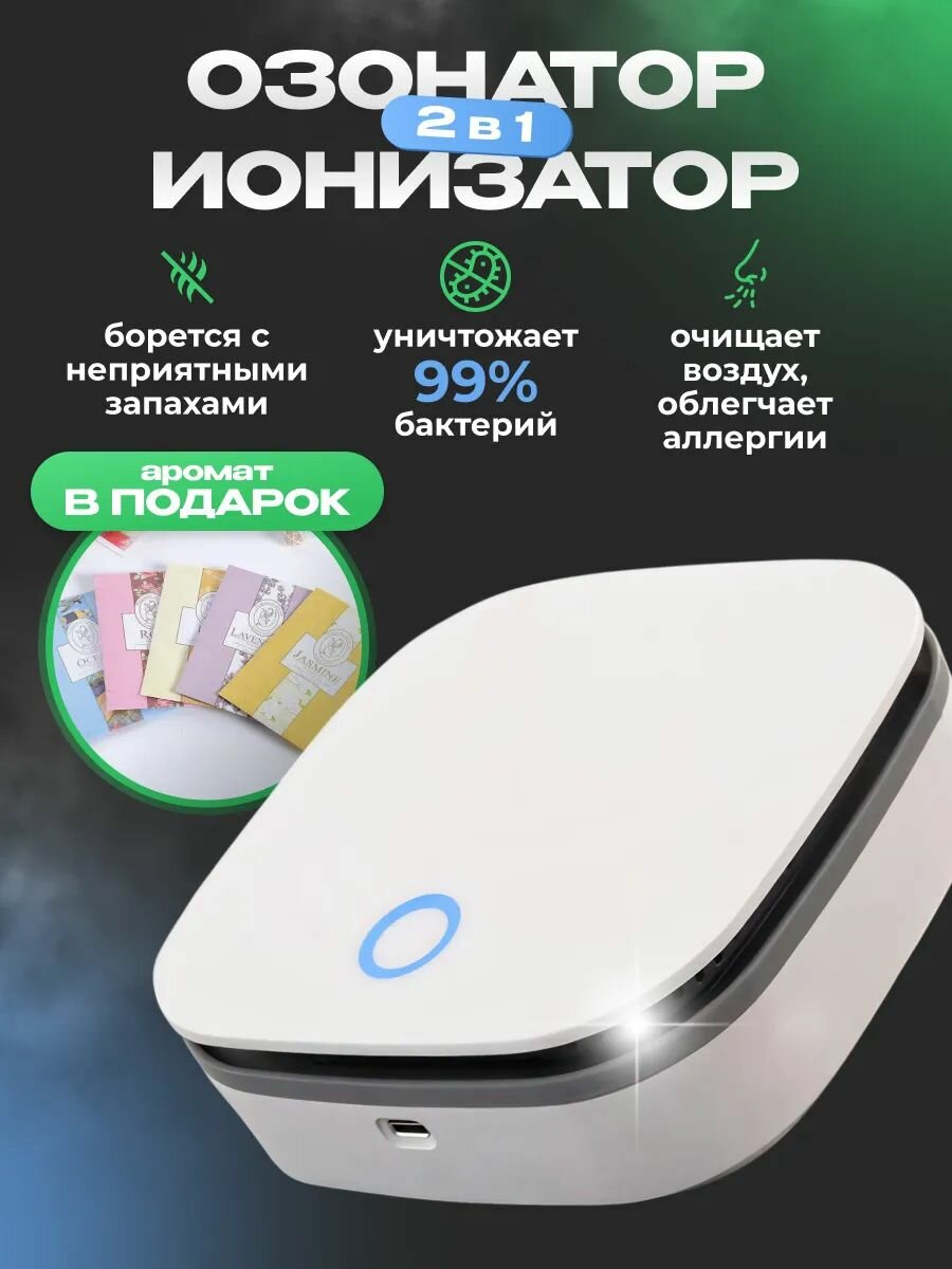 Очиститель воздуха озонатор + ионизатор бытовой для дома и авто/ для дезинфекции и устранения неприятного воздуха беспроводной