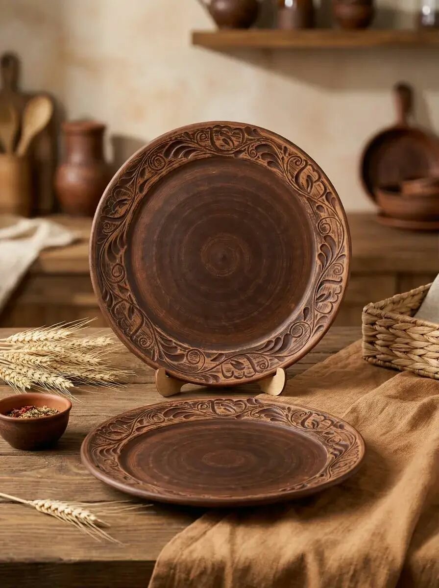 Блюдо d 260мм, набор 2 штуки, красная глина