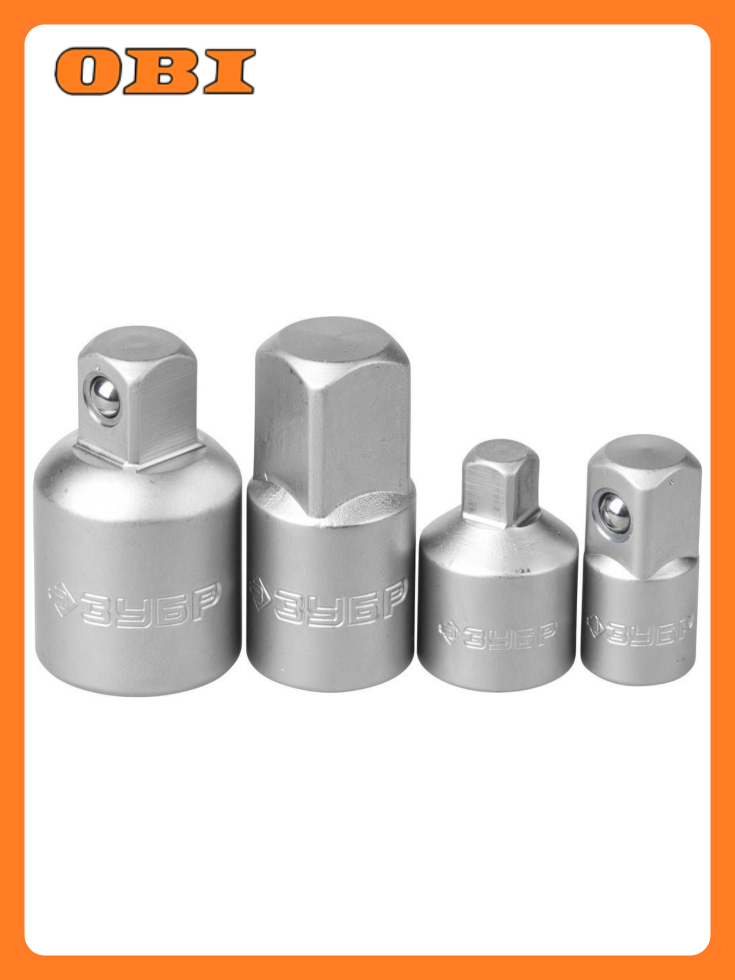 Набор адаптеров ЗУБР, для торцевых головок, хромованадиевая сталь, хромированный, 4 шт