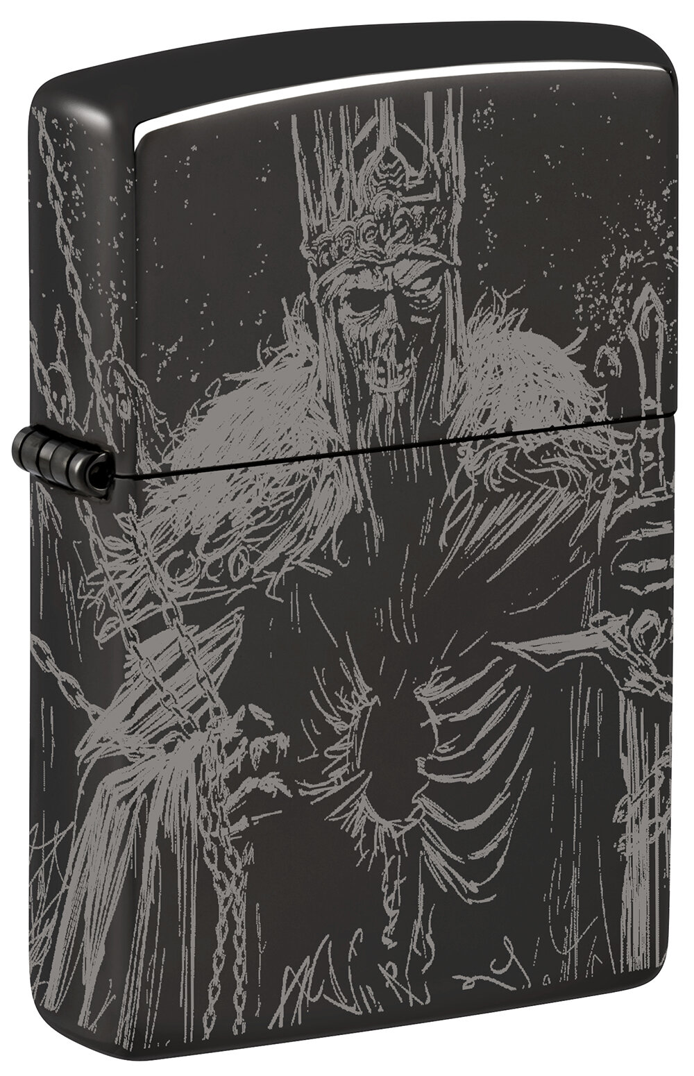 Зажигалка ZIPPO Skull King с покрытием High Polish Black, латунь/сталь, черная, глянцевая, 38x13x57 мм (не заправленная)