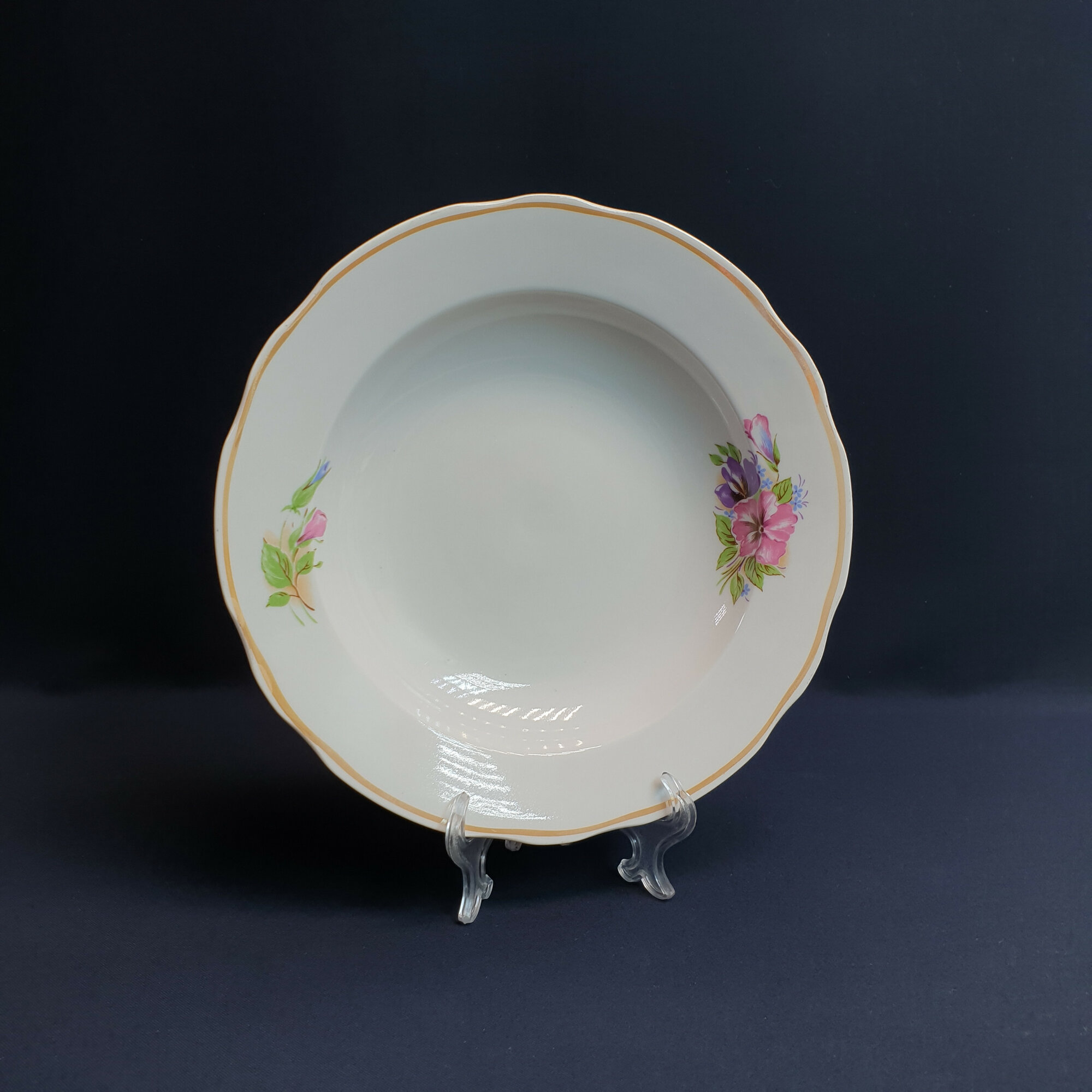 Суповая тарелка Дулево, фарфор деколь 24 см, винтаж Россия