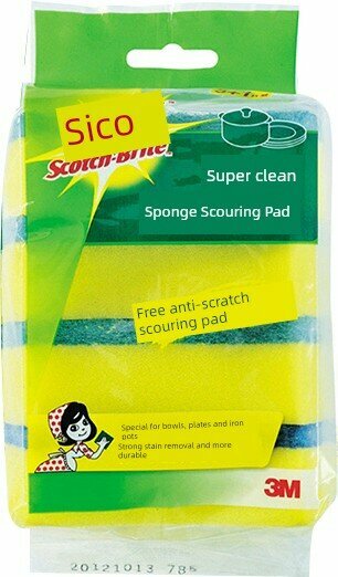 Кухонная губка-скребок 3M Scotch-Brite, впитывающая, не оставляющая жирных следов, утолщенная, для удаления пятен,