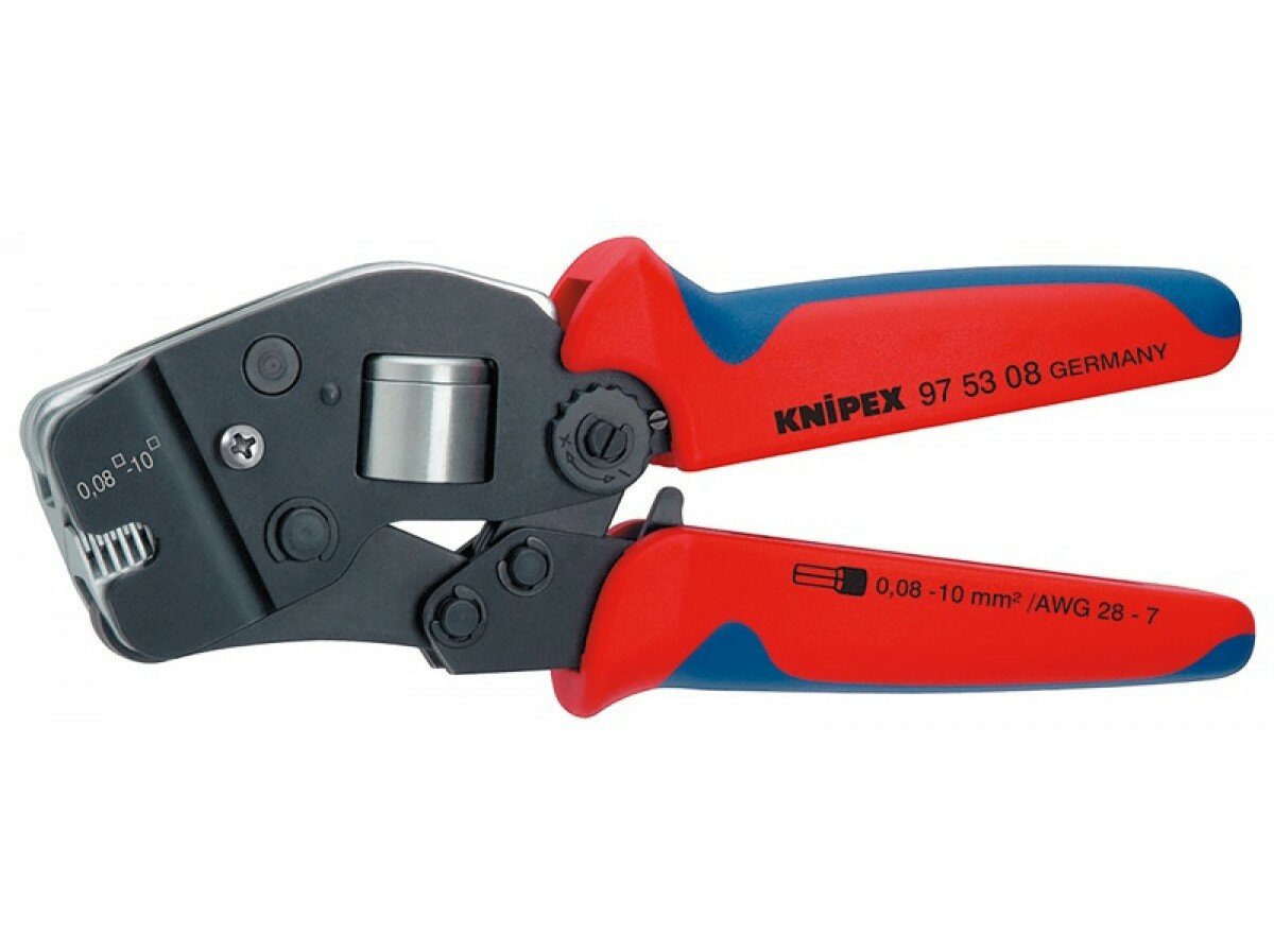 Пресс-клещи KNIPEX для контактных гильз DIN 46228 1+4, обжим: квадрат, торцевые, 1 гнездо, 0.08-10 мм², 2 х 4 мм², длина 190 мм
