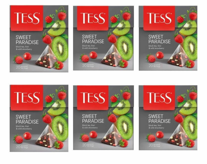 Tess Чай в пирамидках Sweet Paradise, черный, 20 пак по 1.8 г, 6 уп