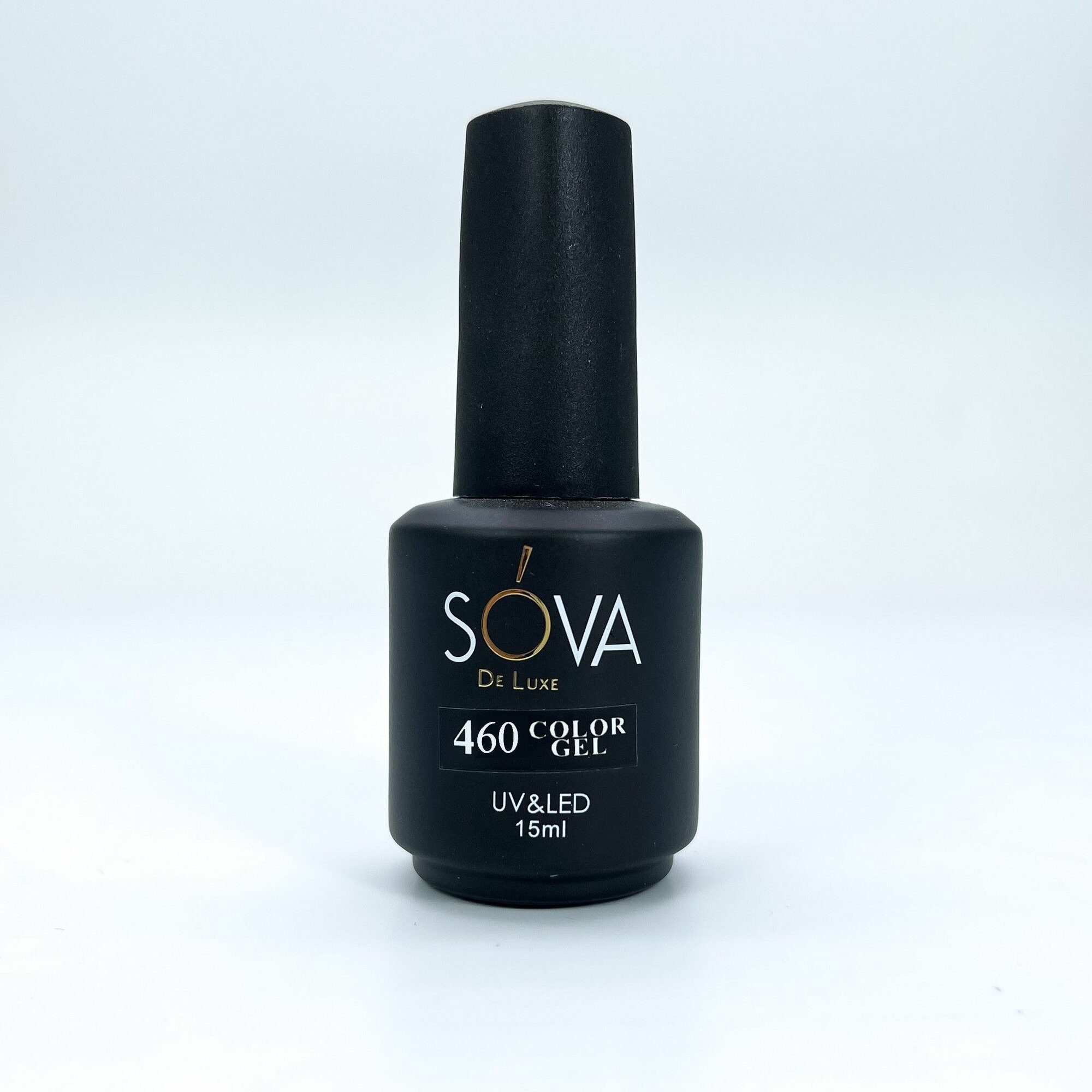 Sova De Luxe Гель-лак чёрный с золотыми блёстками 460, 15мл.