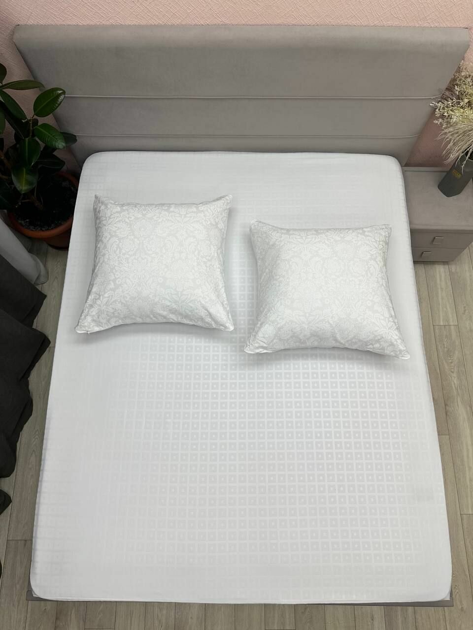 Простыня SOANA Страйп, 1,5-спальная, на резинке, полисатин, белая, 140×200