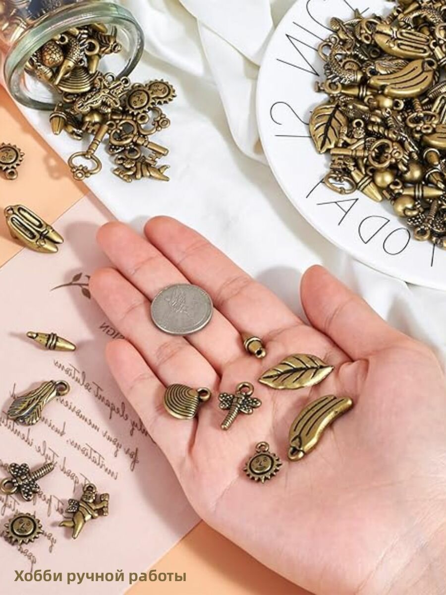 Набор 100 шт винтажных подвесок в античной бронзе, набор для DIY украшений из цинкового сплава без свинца и никеля, шармы для браслетов, ожерелий, серег и брелоков