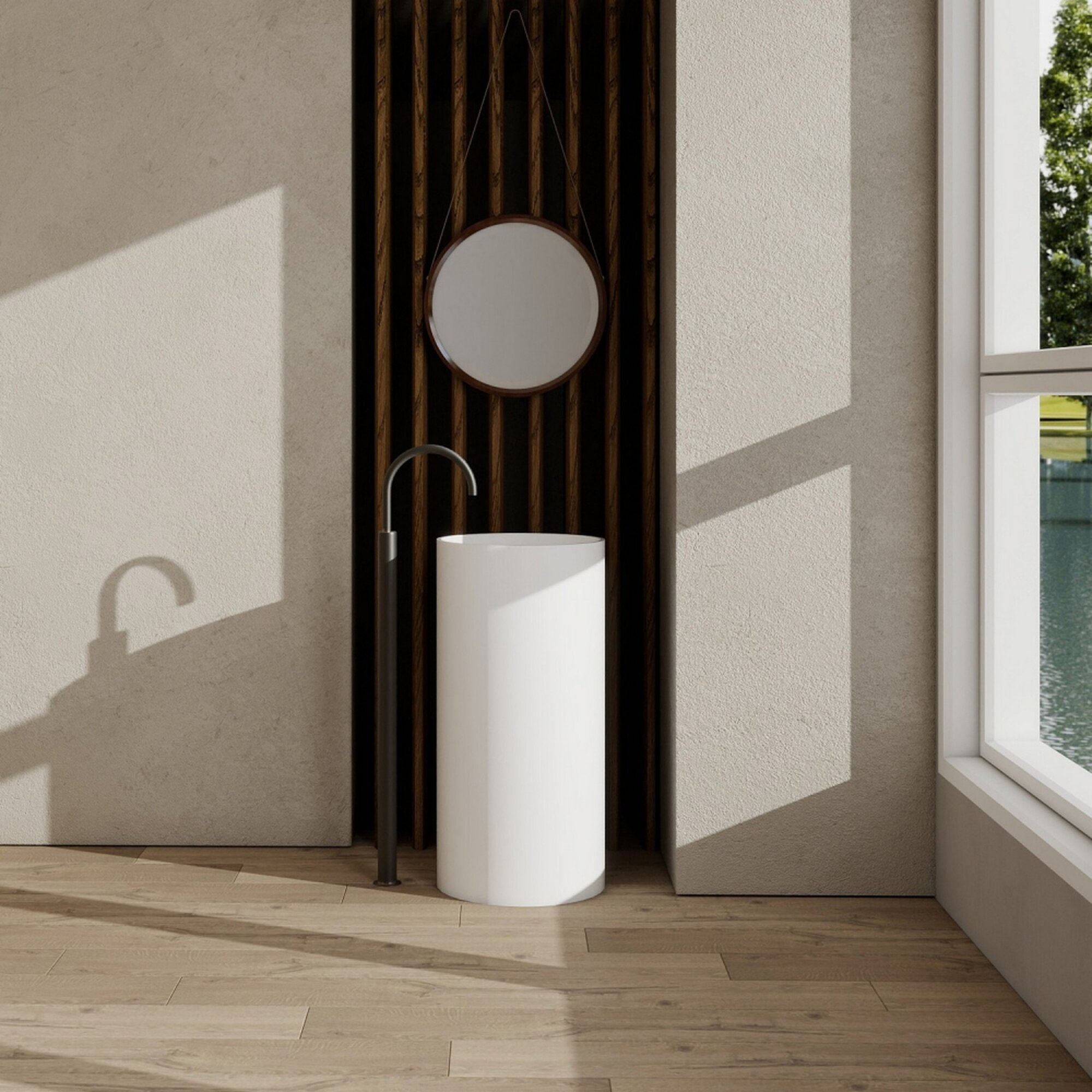 Раковина отдельностоящая ABBER Stein AS2516-H, круглая, 40 см, искусственная камень, белая матовая