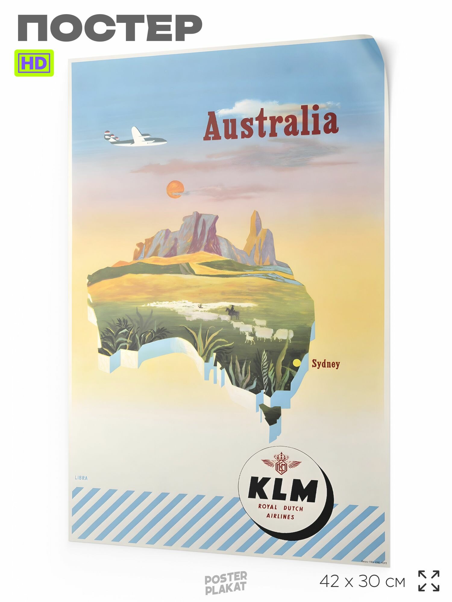 Постер ретро винтажный Австралия, тематика путешествия, на стену для интерьера, А3, Постер Плакат