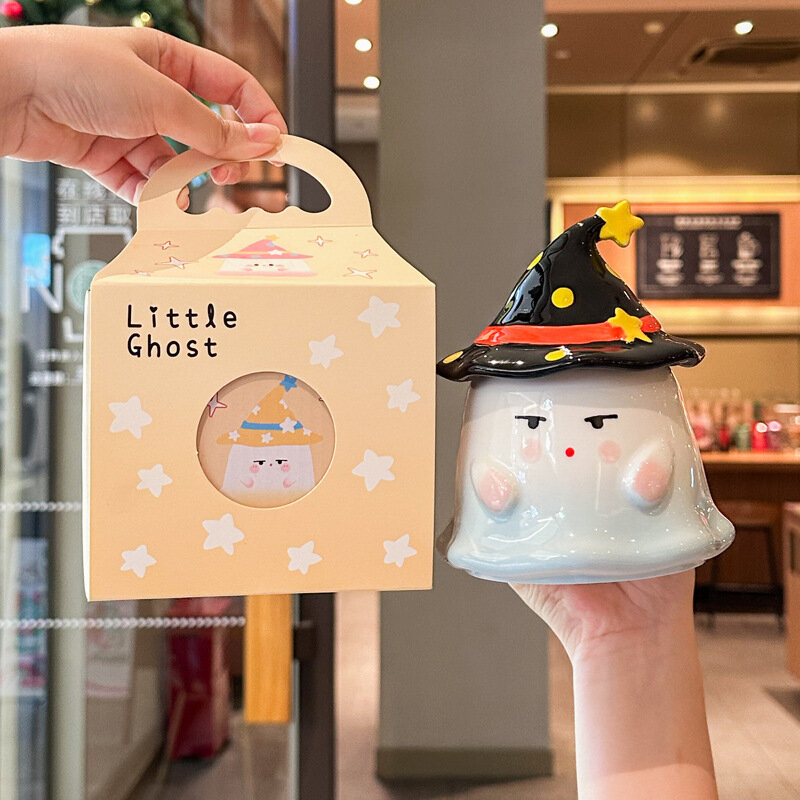 Милая и оригинальная кружка в виде привидения, керамическая кружка с крышкой, идеально подходит в качестве подарка или подарка на день рождения для мужчин.