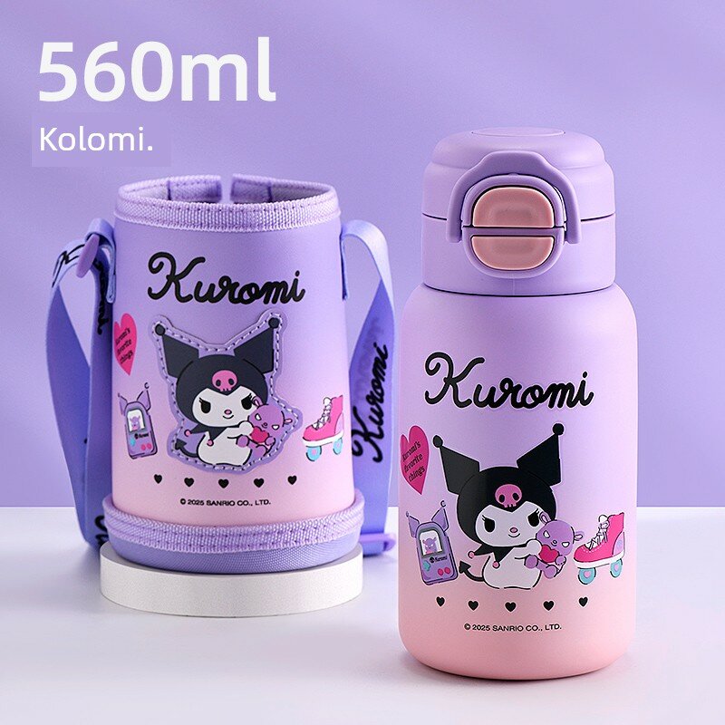 Термос Дисней с Курочаном фиолетовый 560 мл, стальной, детский стакан для школы с чехлом