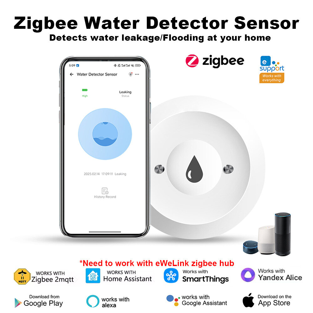 Умный датчик утечки воды ZigBee eWelink *Всего 4 — поддерживает MQTT, IP66, беспроводной, для дома/офиса