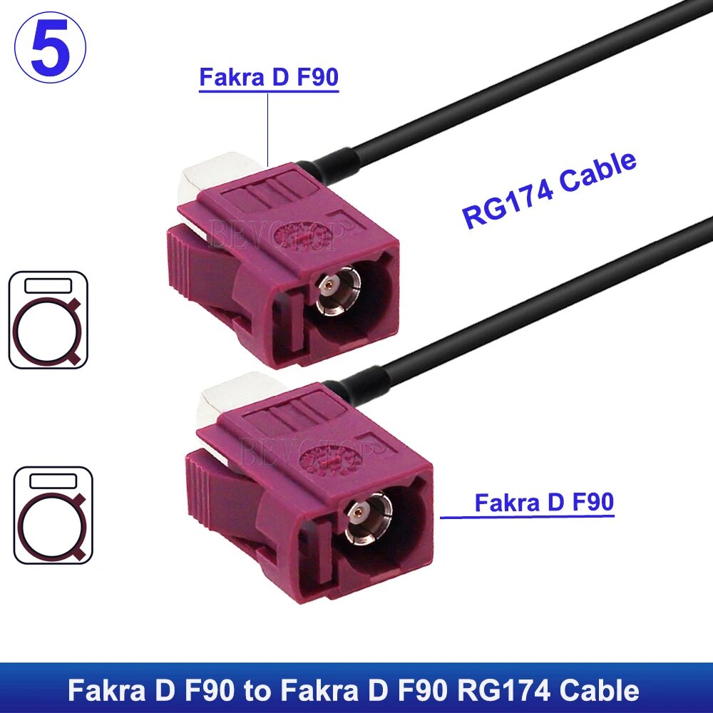 Fakra D F90 to Fakra D F90 RG174 кабель, фиолетовый, 4M