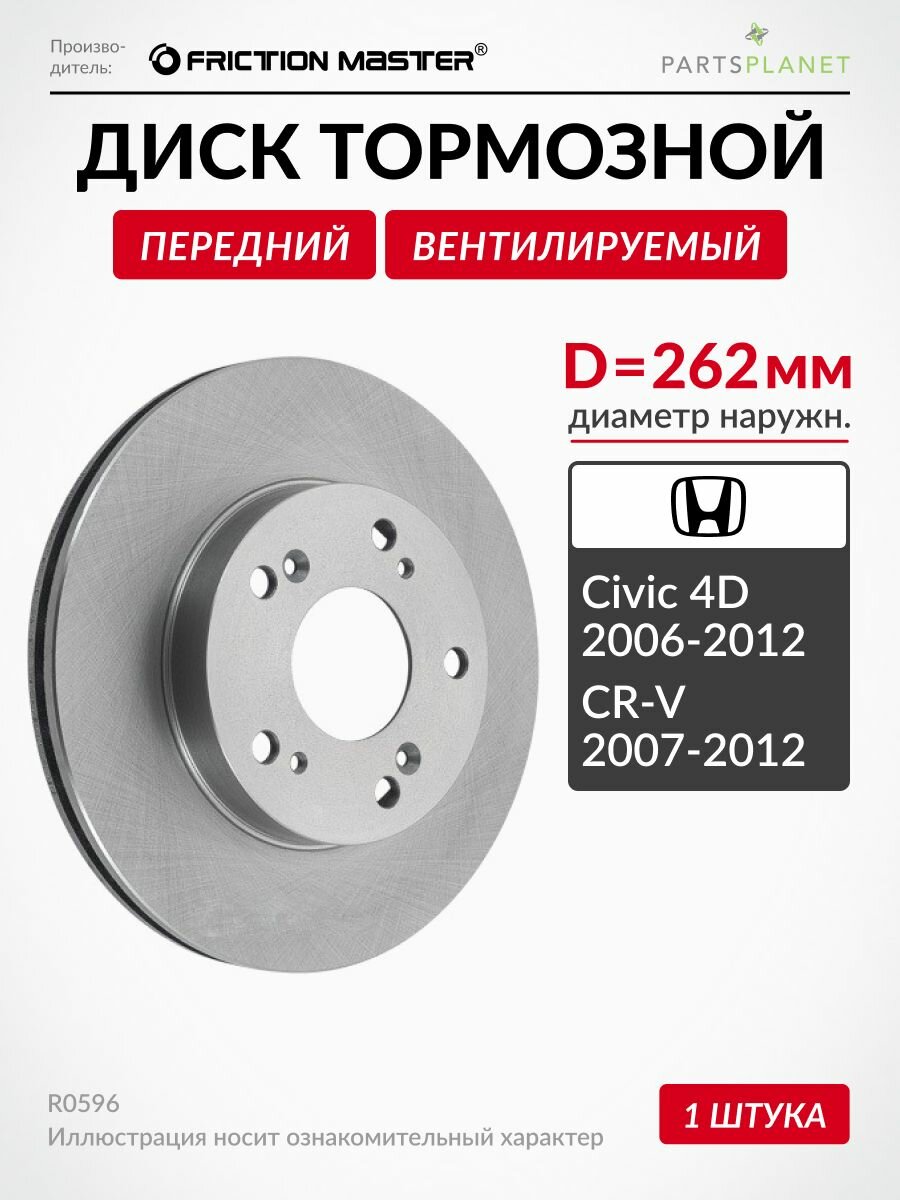Тормозной диск передний на Хонда Цивик, ЦР-В, 1 штука
