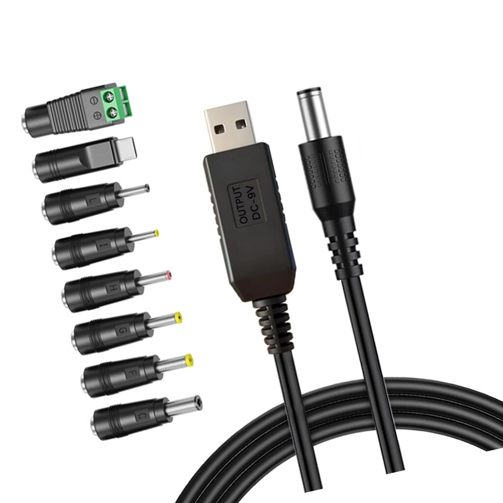 Зарядный кабель USB-DC5.5 boost, 8 адаптеров-9 В