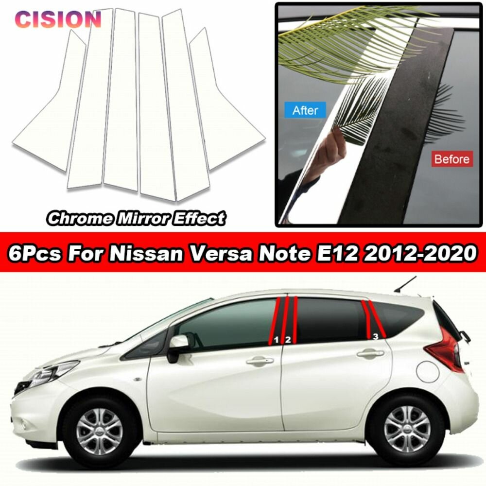 Углеродное волокно и хромированная отделка для Nissan Note E12 (B, C столбы, двери, окна).