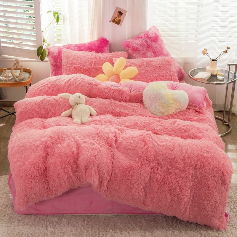 Пододеяльник с флисом, двусторонний флис, принцесса стиль, антистатический, четырехкомпонентный набор из норкового флиса для общежития, антистатическая подушка, прямая доставка через границу