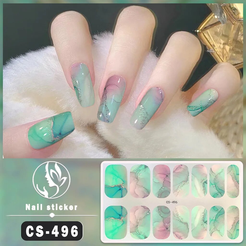 Полное покрытие, модная пленка для лака для ногтей, наклейка для украшения ногтей, сверкающий блеск, самоклеящаяся маникюрная дизайнерская наклейка для дизайна ногтей